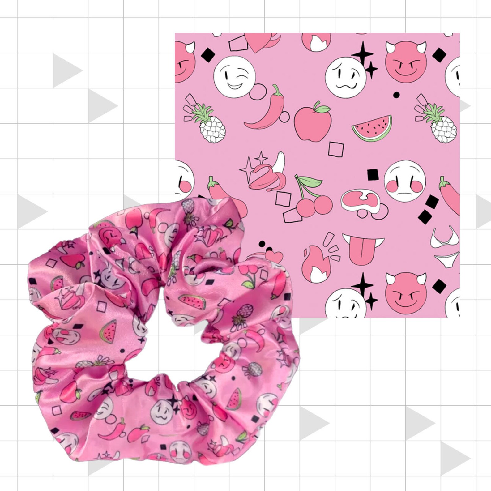 Emoji Scrunchie | Cute Neon Cherry Pink Smiley Face Scrunchie Set, Soft ...