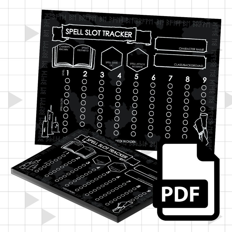 Printable PDF | Dnd 5E Spell Slot Tracker, Black Dungeons and Dragons ...