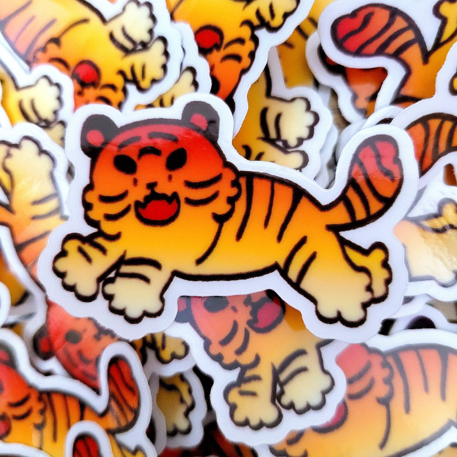 Cute Chibi Tiger Balm Waterproof Sticker Funny Cat Stickers, Kitty Cat ...