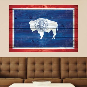 Wyoming State Flag Distressed Wood Wall Decal Sticker Graphic Art Mural ...
