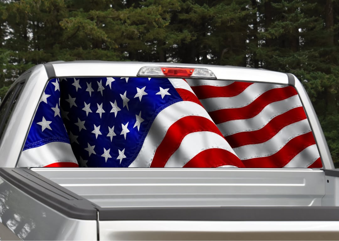 American Flag Waving #8 Rear Window Graphic Decal for Truck SUV ...