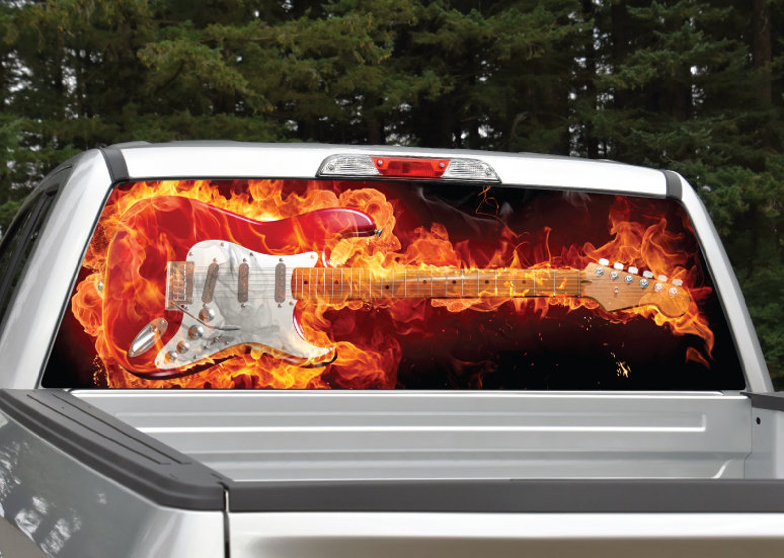 Fender Strat Guitar Fire Flames Rear Window Graphic Decal perforated - Etsy