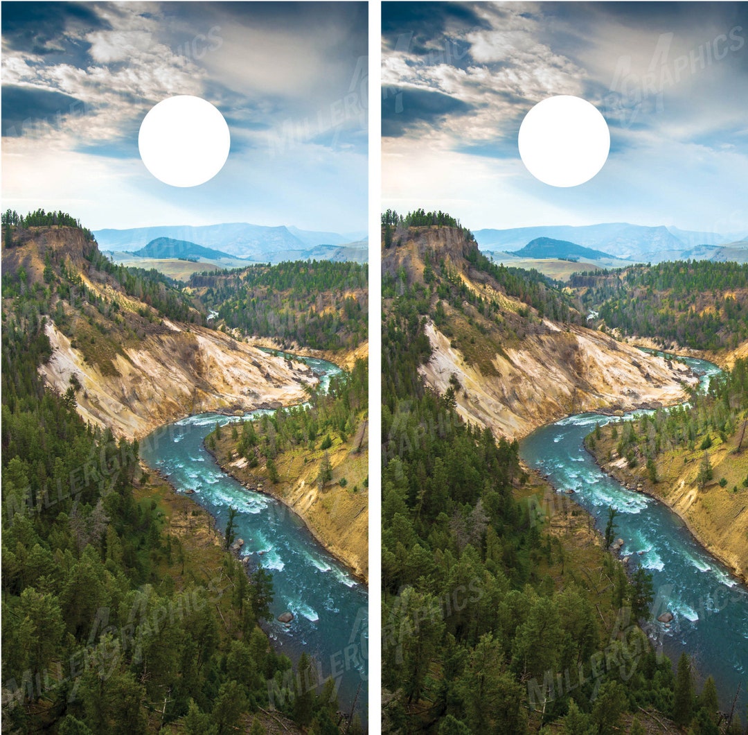 Mountains River Scenery V2 Western Landscape Cornhole Decal Wrap Wraps ...