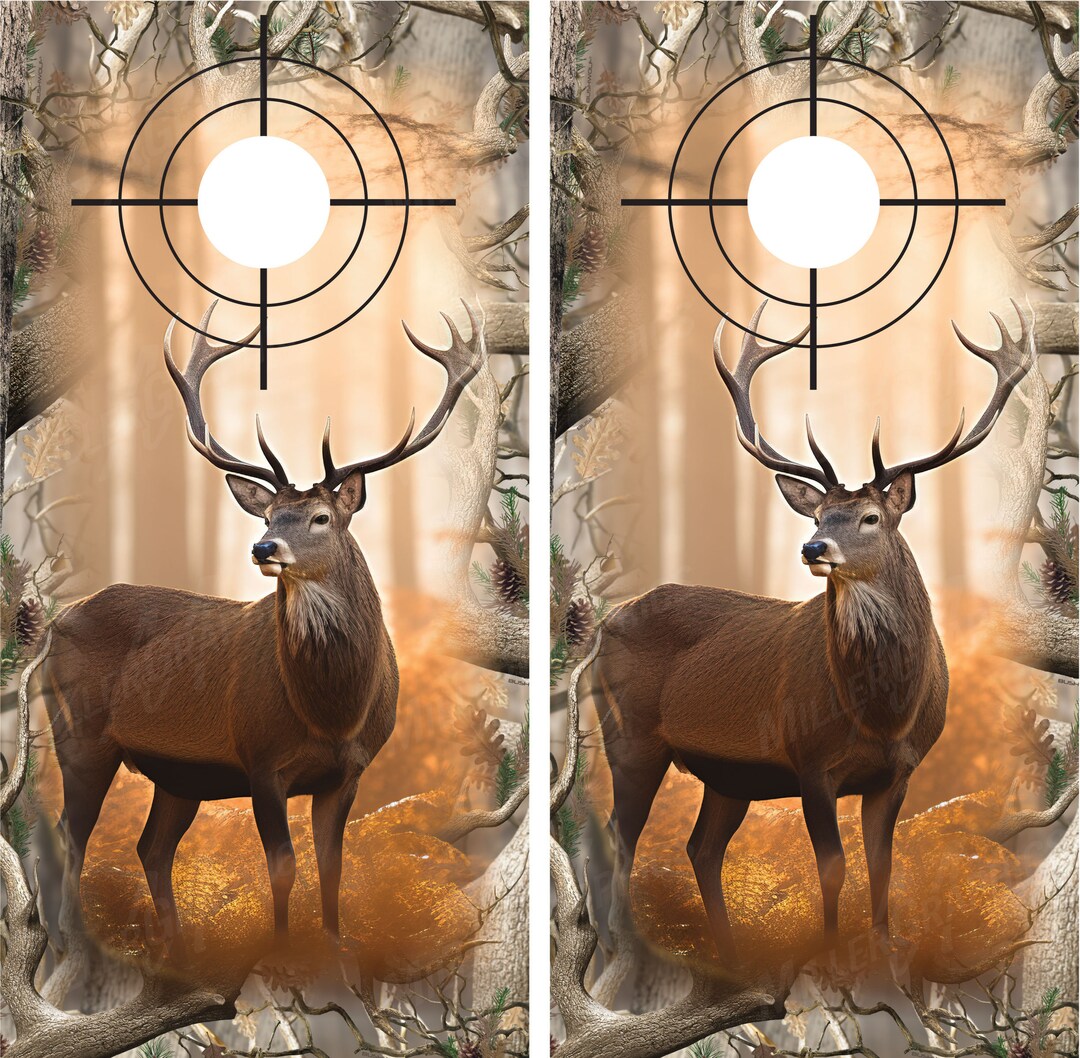 Whitetail Buck Deer V3 Camo Border Forest Hunting Cornhole Wraps Decals ...
