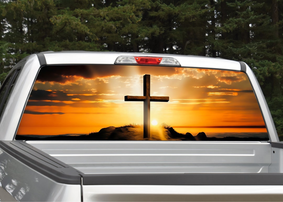 Cross Sunset V2 Christian Religious Rear Window Graphic Decal for Truck ...