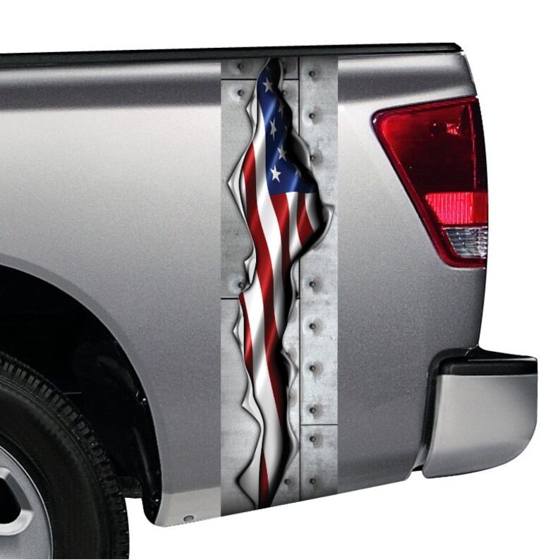 American Flag Ripped Metal Riveted Truck Bed Band Stripe Decal - Etsy