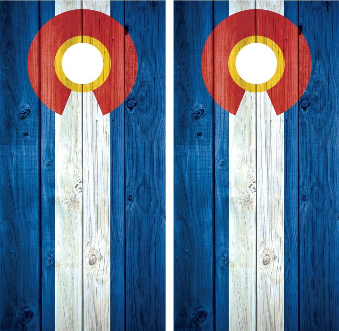 Colorado Flag Distressed Wood Vintage Cornhole Board Decal | Etsy