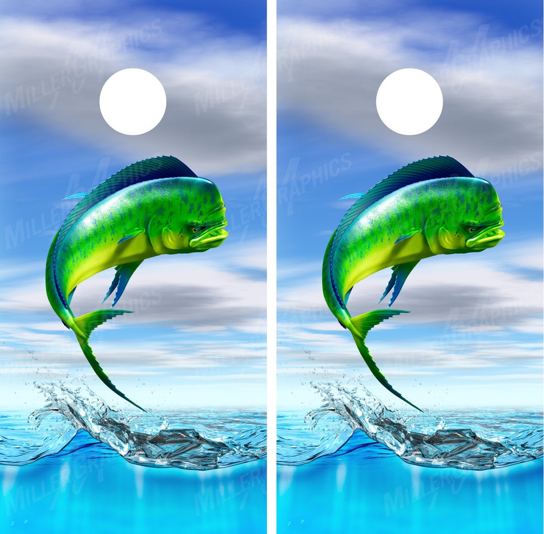 Mahi Mahi Jumping Out of Water Fishing Cornhole Wraps Decals - Etsy