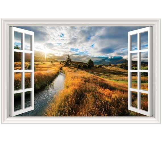 Countryside Landscape Sunset Mountains Wall Decal Sticker | Etsy