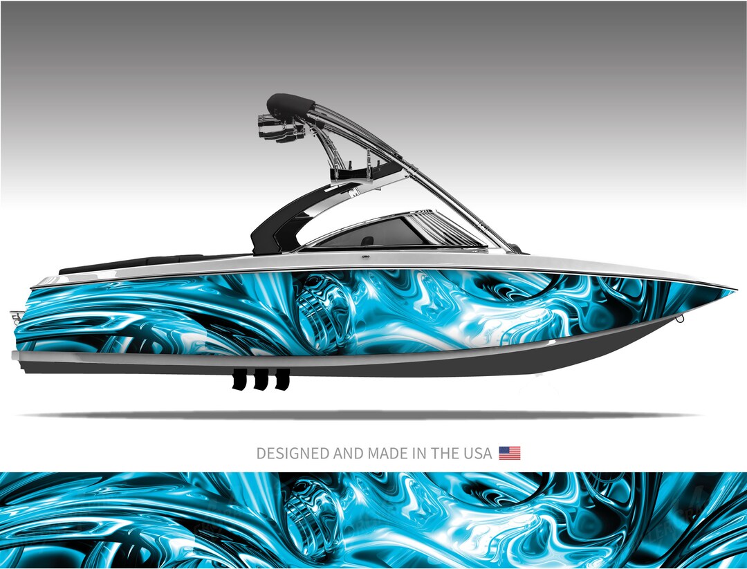 Liquid Metal (aqua) Abstract Boat Wrap Kit 3M Cast Vinyl - 15 Sizes ...