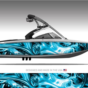 Liquid Metal (aqua) Abstract Boat Wrap Kit 3M Cast Vinyl - 15 Sizes ...