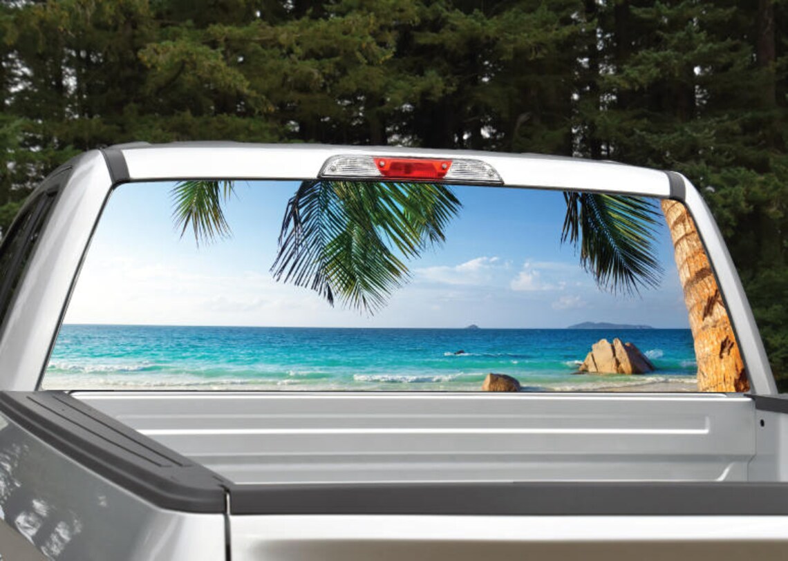 Beach Scene #2 Palm Tree Ocean Rear Window Graphic Decal (perforated ...