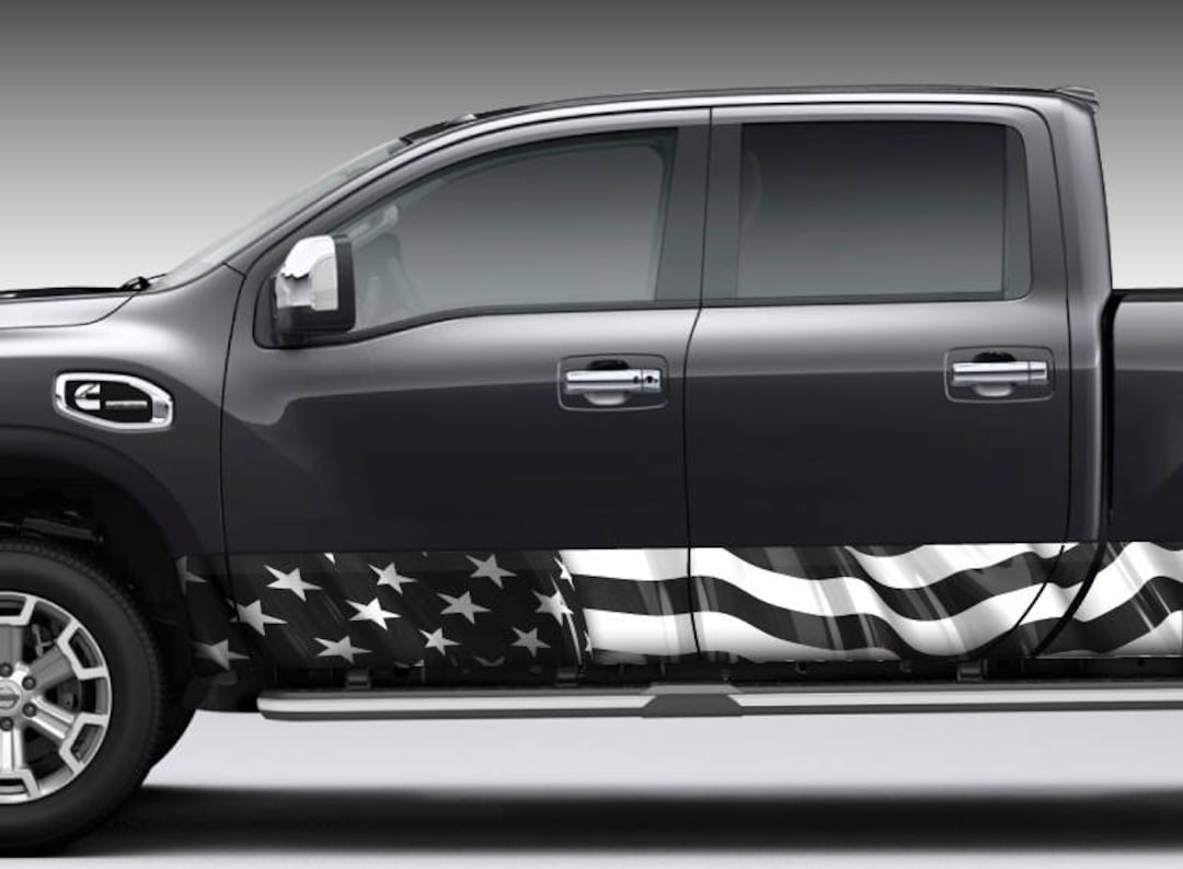 Waving American Flag (black and White) Rocker Panel Graphic Decal Wrap ...