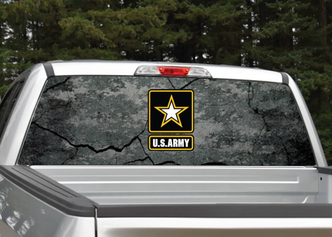 US Army Digital Camo Cracked Rock Rear Window Graphic Decal (perforated ...
