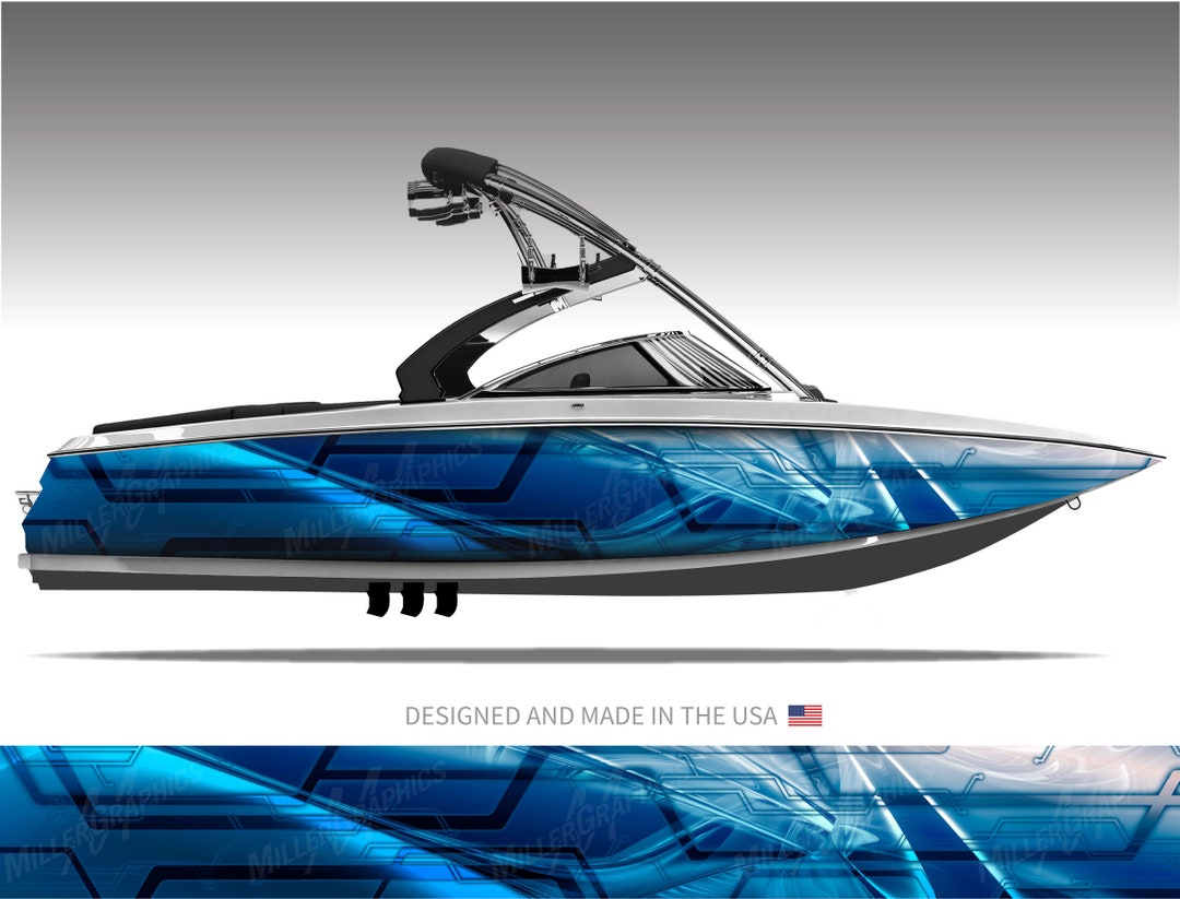Cyber (blue) Abstract Boat Wrap Kit Vinyl Graphic Decal 3M - 15 Sizes ...
