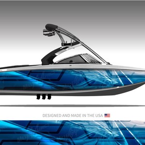 Cyber (blue) Abstract Boat Wrap Kit Vinyl Graphic Decal 3M - 15 Sizes ...