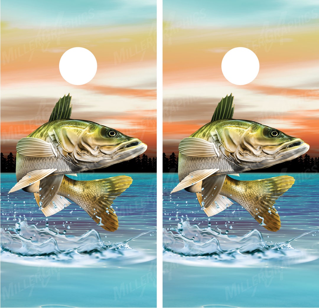 Walleye Jumping Out of Water Cornhole Wraps Decals Fishing Sunset - Etsy