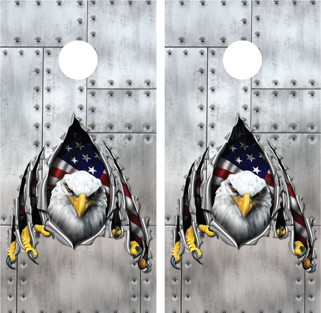 Bald Eagle Ripped Metal Riveted Metal Cornhole Wraps Decals Graphics - Etsy