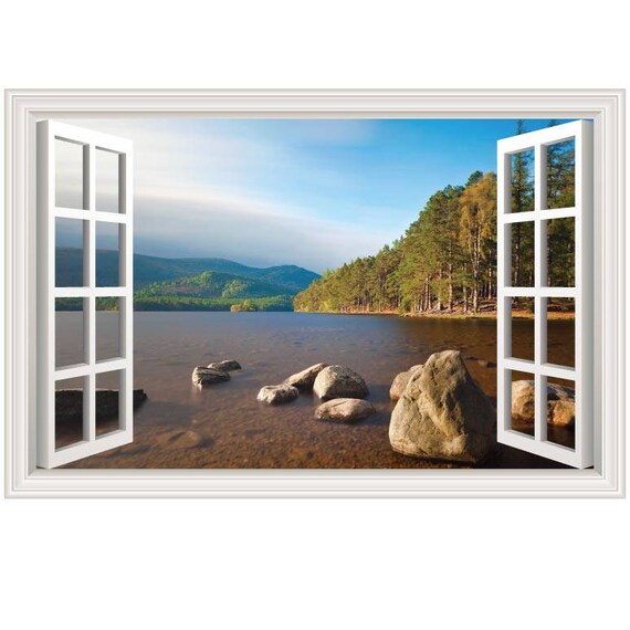Lake Waterfront Mountain Scene Wall Decal Sticker Graphic Art - Etsy