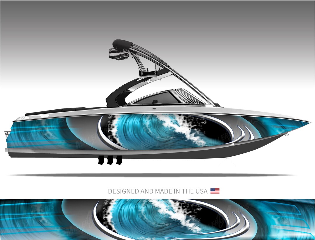Blue Wave Abstract Boat Wrap Kit Vinyl Graphic Decal 3M - 15 Sizes ...