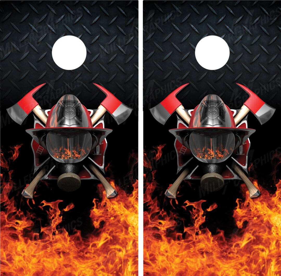 Firefighter Helmet Fire Flames Diamond Plate Cornhole Wraps Decals - Etsy