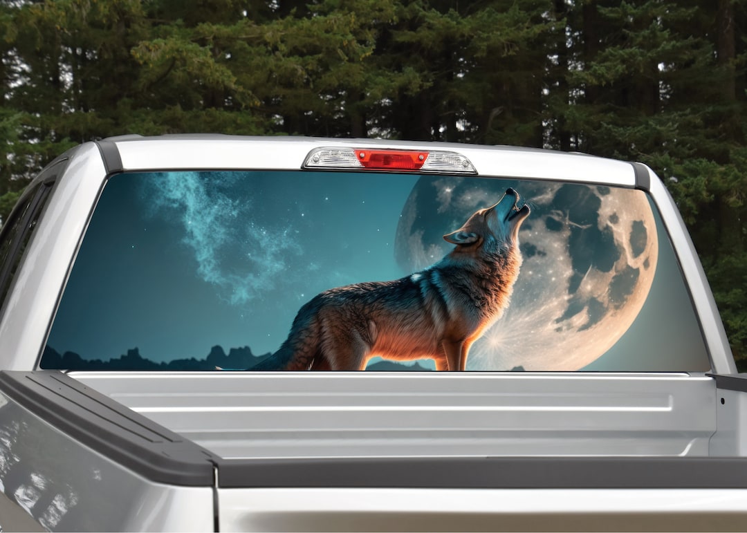 Wolf Howling at Moon V3 Night Scene Rear Window Graphic Decal for Truck ...