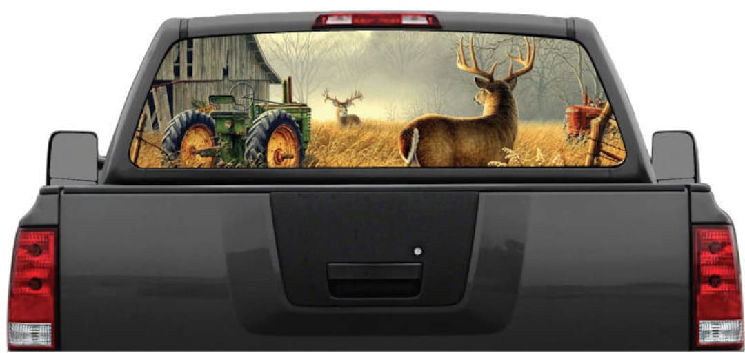 Whitetail Buck Deer Farm Scene Rear Window Graphic Decal for Truck SUV ...