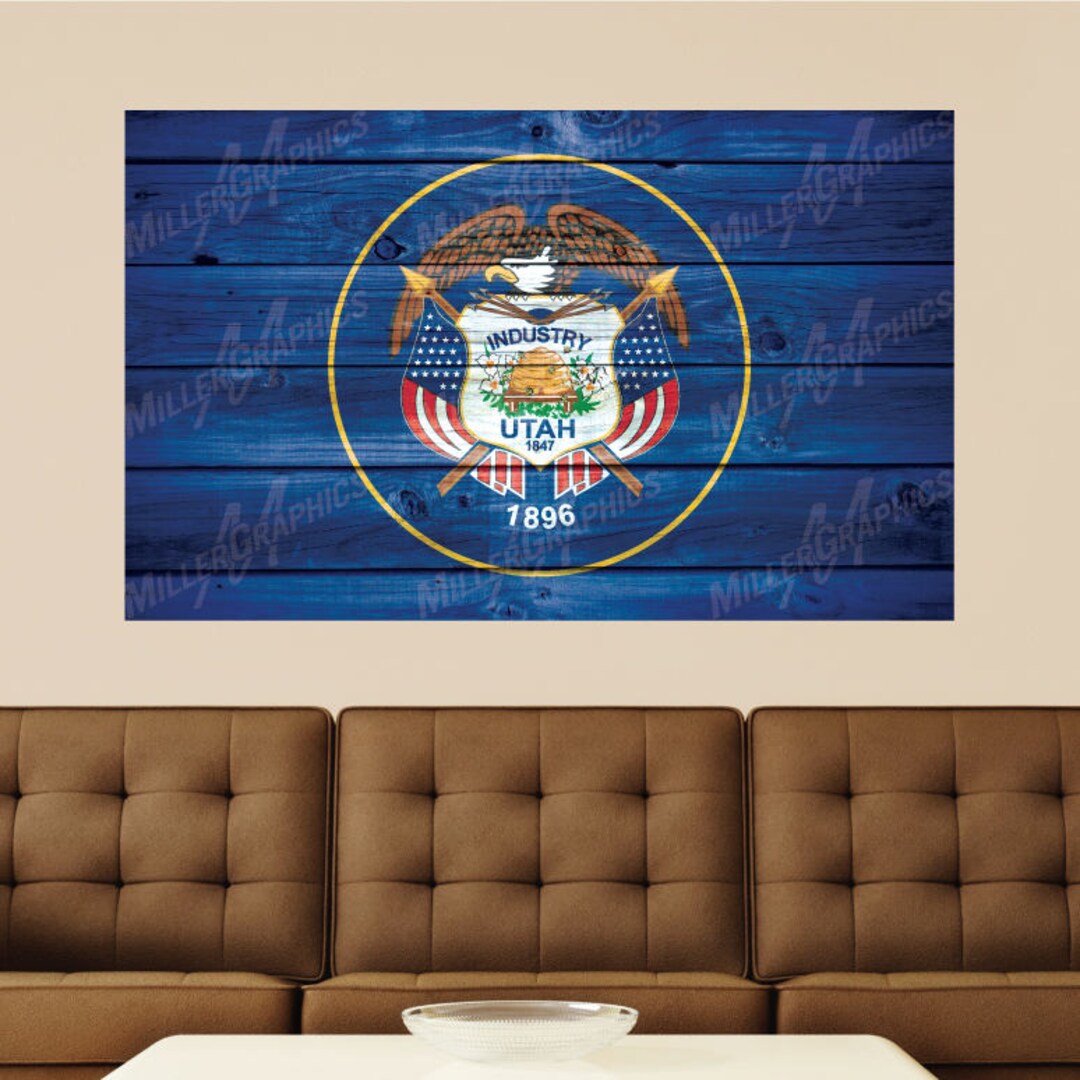 Utah State Flag Distressed Wood Wall Decal Sticker Graphic Art Mural ...
