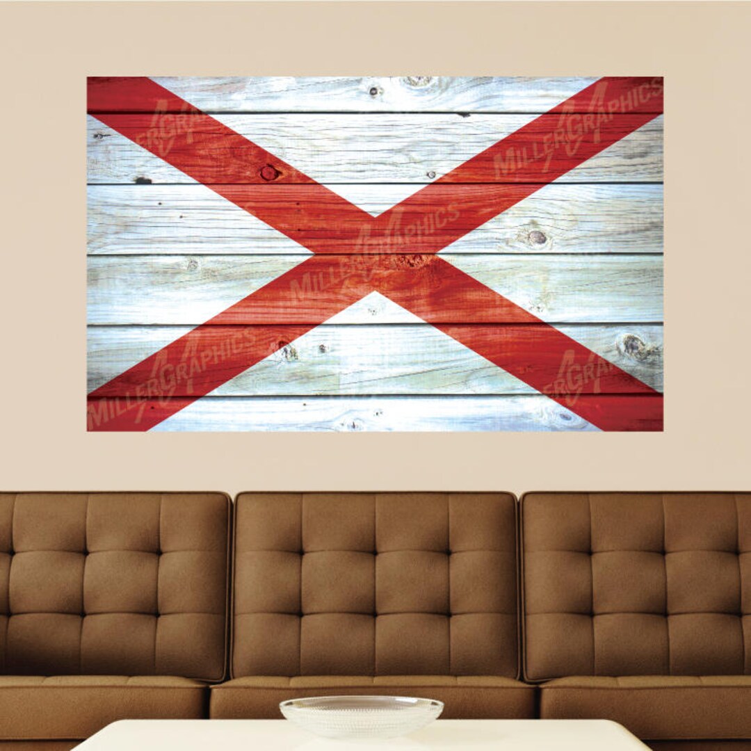 Alabama State Flag Distressed Wood Wall Decal Sticker Graphic Art Mural ...