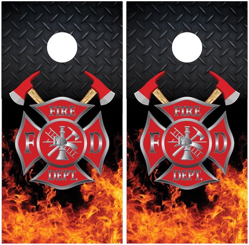 Firefighter Emblem Fire Flames Diamond Plate Cornhole Wraps - Etsy