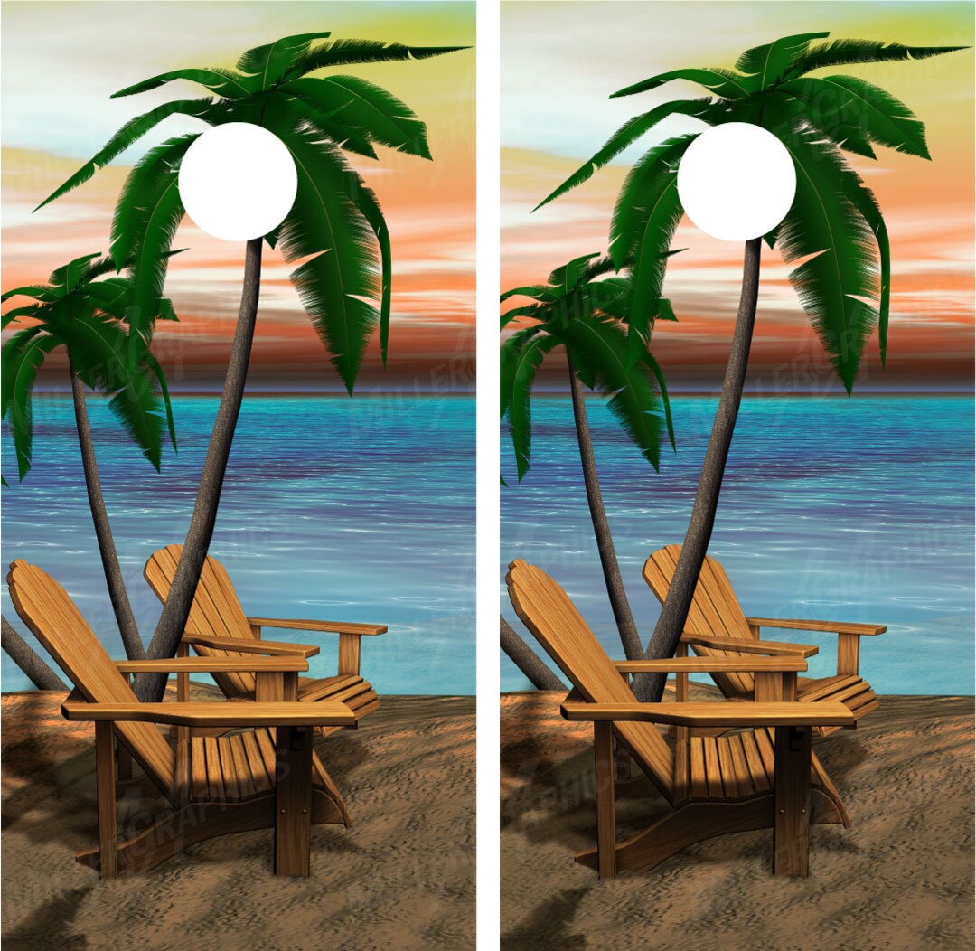 Beach Palm Trees #7 Ocean Sunset Cornhole Board Decal Wrap Wraps - Etsy