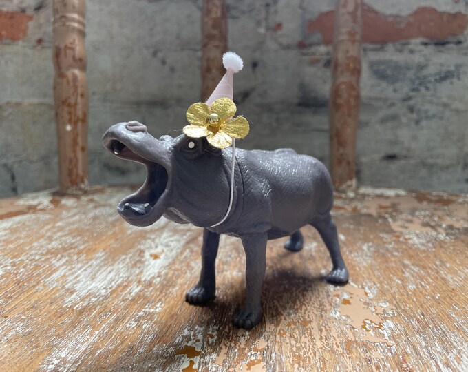 Whimsical Hippo Birthday Cake Topper With Mini Hat - Etsy