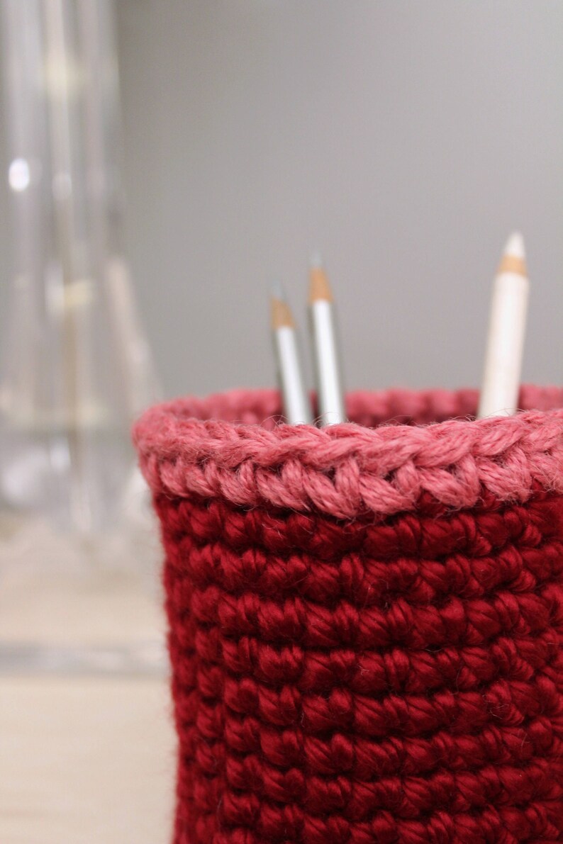 Red & Pink Crochet Basket Desk Set, Office Organization, Kids Room ...