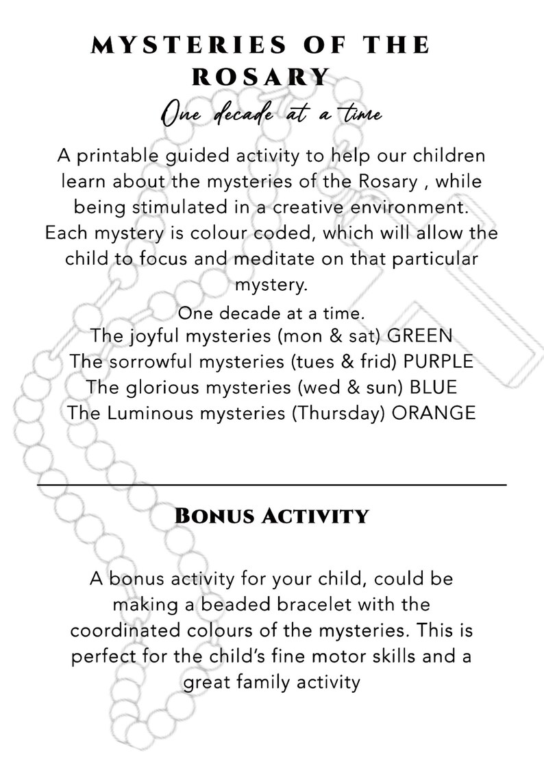 Mysteries of the Rosary *printable* Activity - Etsy