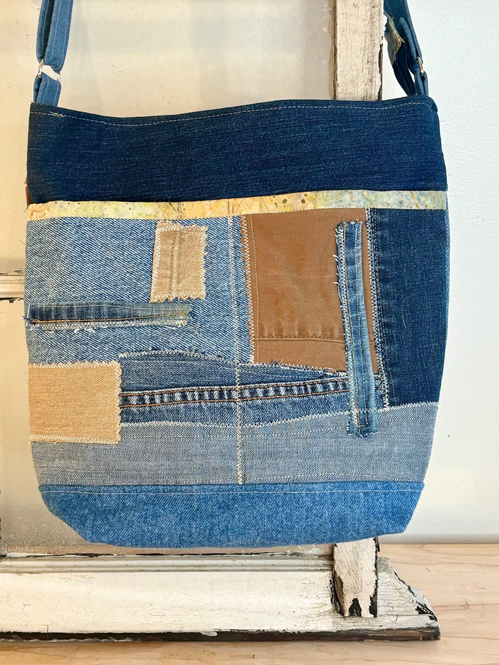 Upcycled Jean Crossbody Purse Patchwork Denim Purse - Etsy