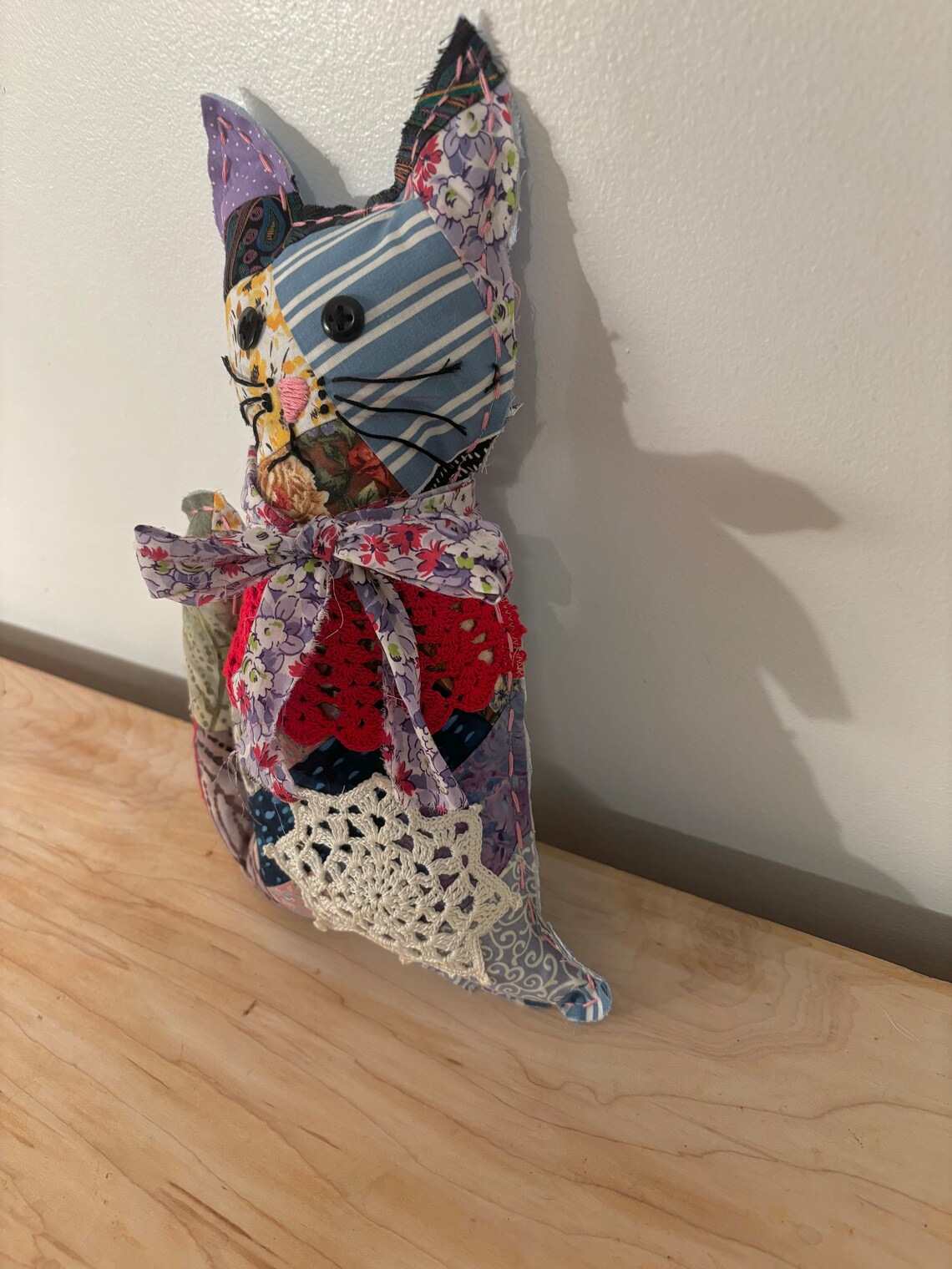 Crazy Quilt Stuffed Cat Doll Cottage Country Oak Patchwork Cat Toy Doll ...