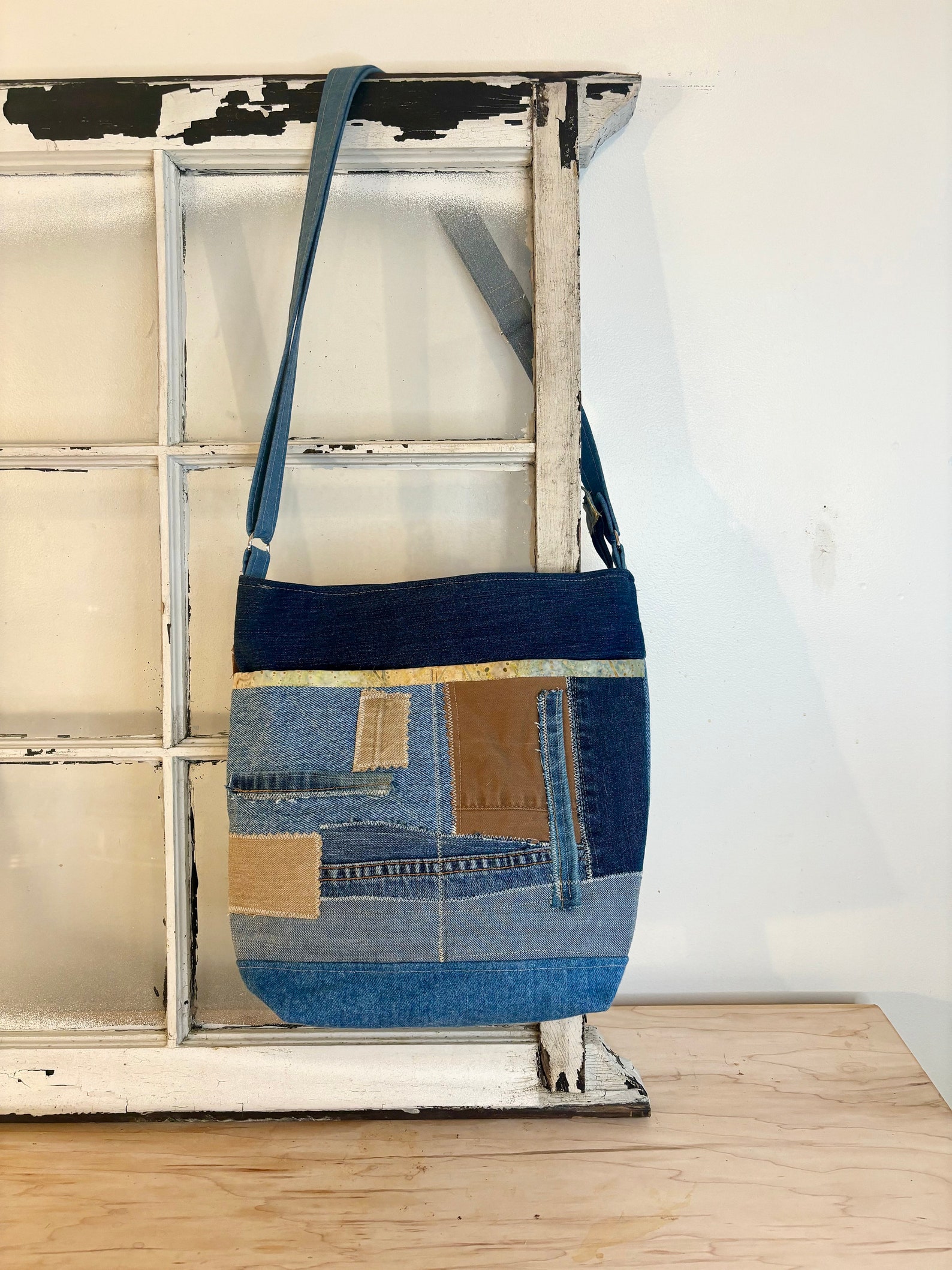 Upcycled Jean Crossbody Purse Patchwork Denim Purse - Etsy