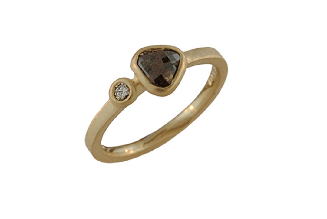 Triangular Mocha Diamond, Mocha and White Diamond Ring, 14kt Yellow ...