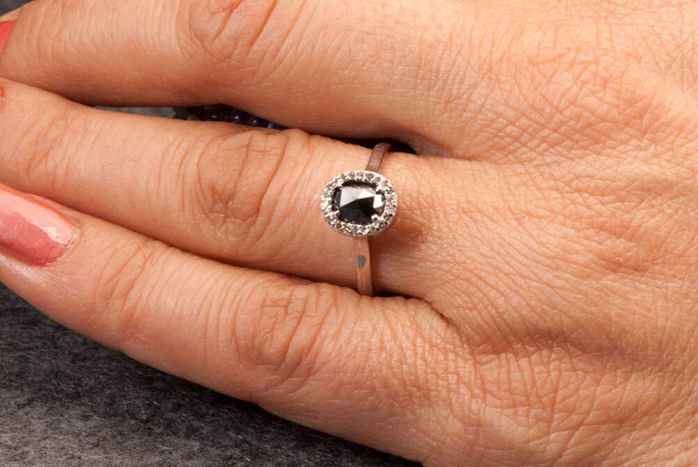Black Diamond Engagement Ring - Etsy