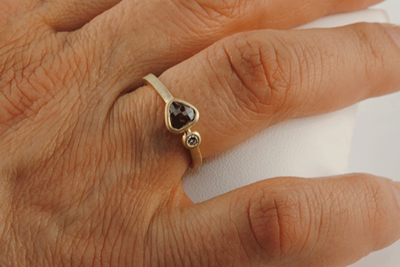 Triangular Mocha Diamond, Mocha and White Diamond Ring, 14kt Yellow ...