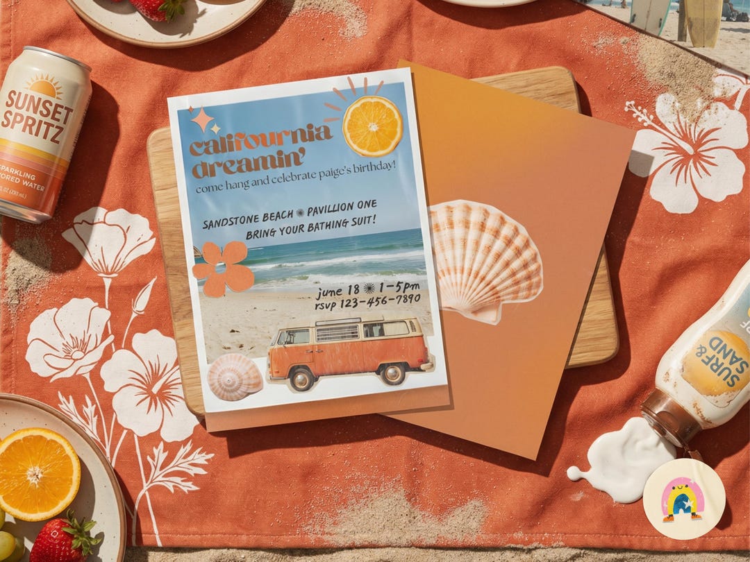 Califournia Dreamin' Beach Birthday Invitation | Pool Party Canva ...