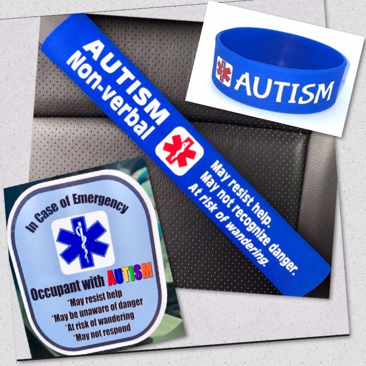 Autism Non-verbal 3 Piece Safety Kit Wristband Seat Belt Cover | Etsy