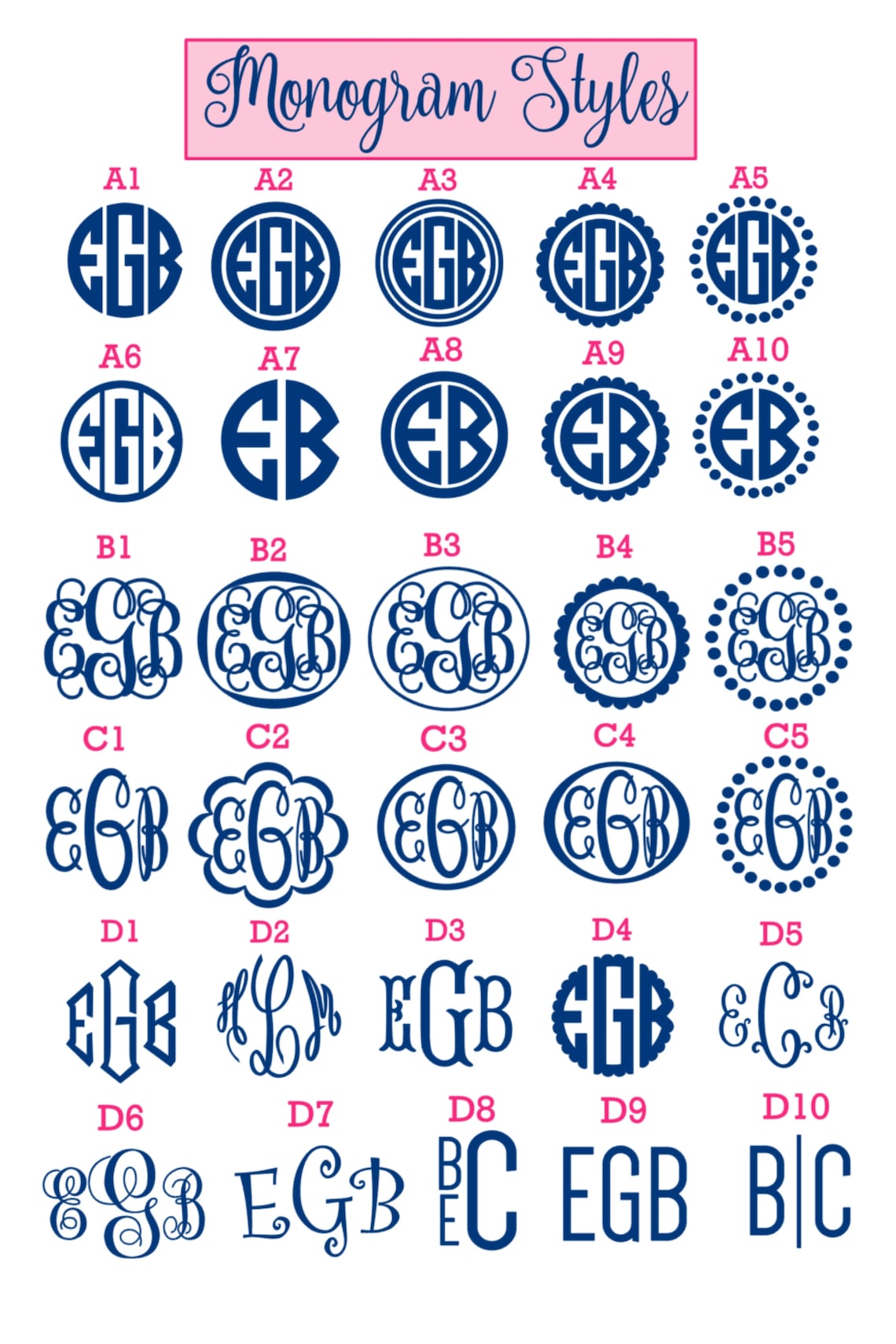 Vinyl Monogram Decal Sticker Many Sizes Colors and Styles | Etsy