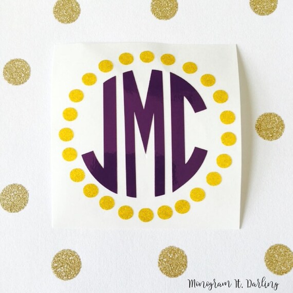 Monogram Sticker Decal With Dot Border Perfect for Yeti | Etsy