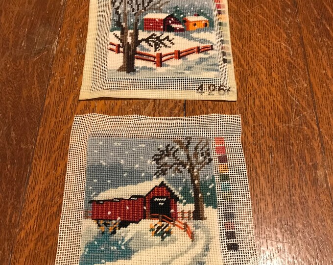 Winter Wonderland Vintage 2 Pc. 1970s Canvas Needlepoint Winter Scenes ...