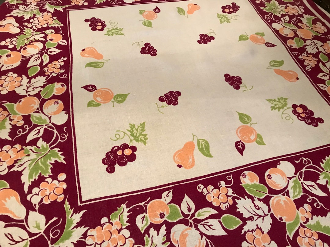 Fruit Cocktail! Vintage Cotton/linen Blend Tablecloth Fruit and Vine ...