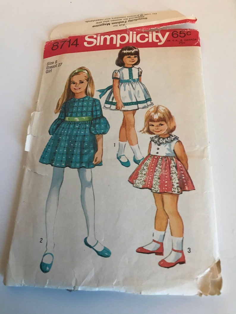 Vintage 1970s Simplicity 8714 Childs and Girls Dress Size - Etsy