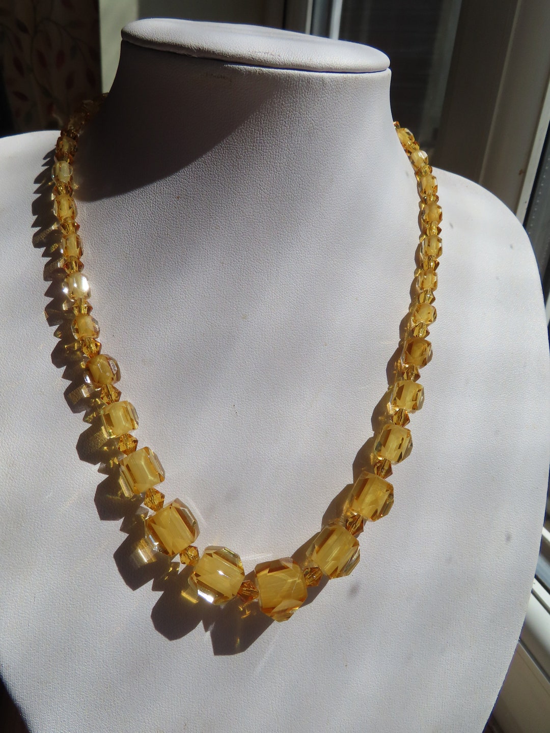 Art Deco Golden Yellow Glass Bead Necklace - Pretty - Etsy