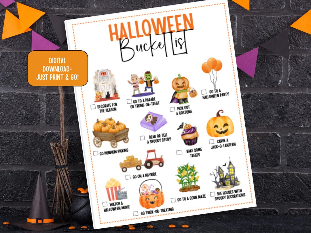 Printable Halloween Bucket List, Halloween Bucket List, Halloween to Do ...