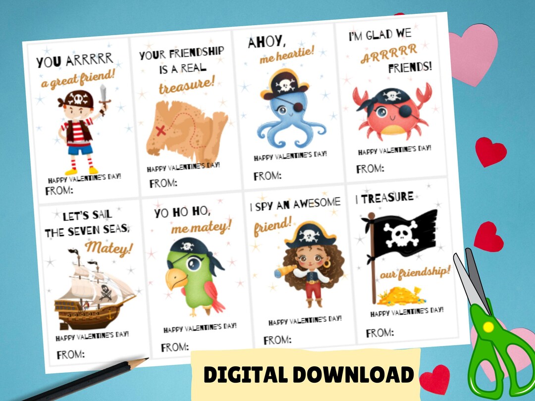 Pirate Valentines, Pirate Themed Valentines, Pirate Printable, Class ...